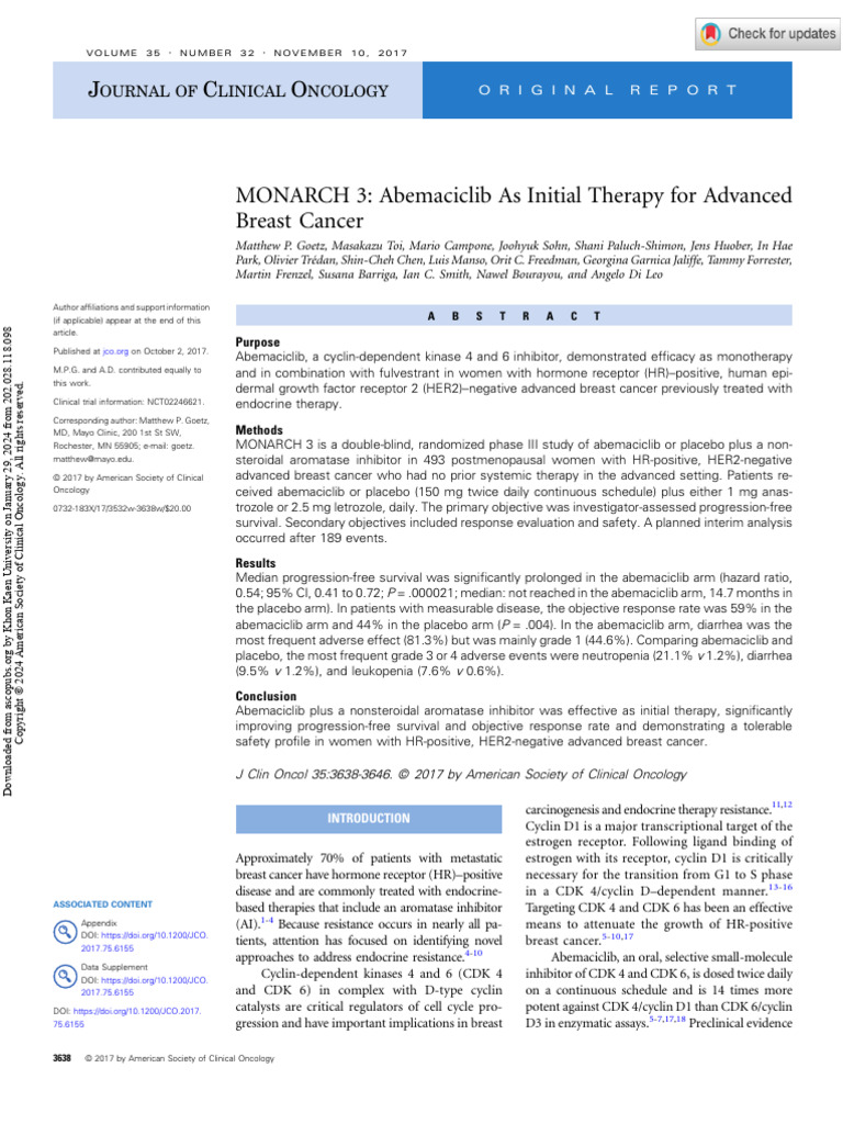 Goetz Et Al 2017 Monarch 3 Abemaciclib As Initial Therapy For Advanced ...