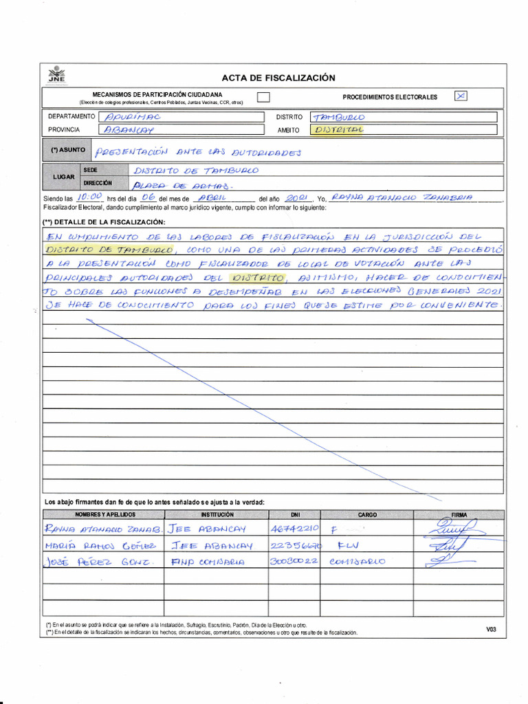 Modelo de Llenado de Actas | PDF