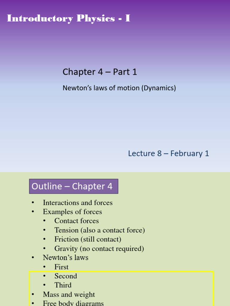 Lecture 8- Chapter 4 part 2 | PDF | Force | Newton's Laws Of Motion