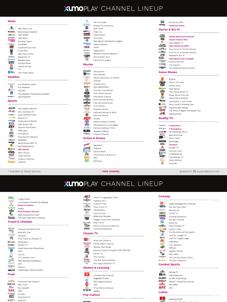 Full List of Xumo Play | Download Free PDF | Nbc | Entertainment