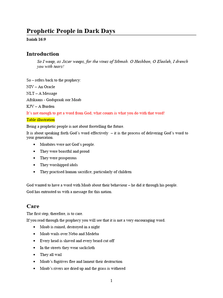 Isaiah 16v9 Prophetic People in Dark Days - New Life | PDF | Religious ...