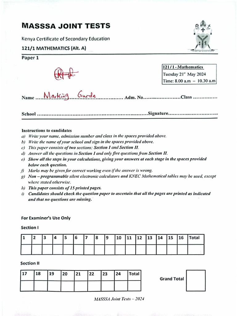 Maths PP1 MS Massa T2 2024 | PDF