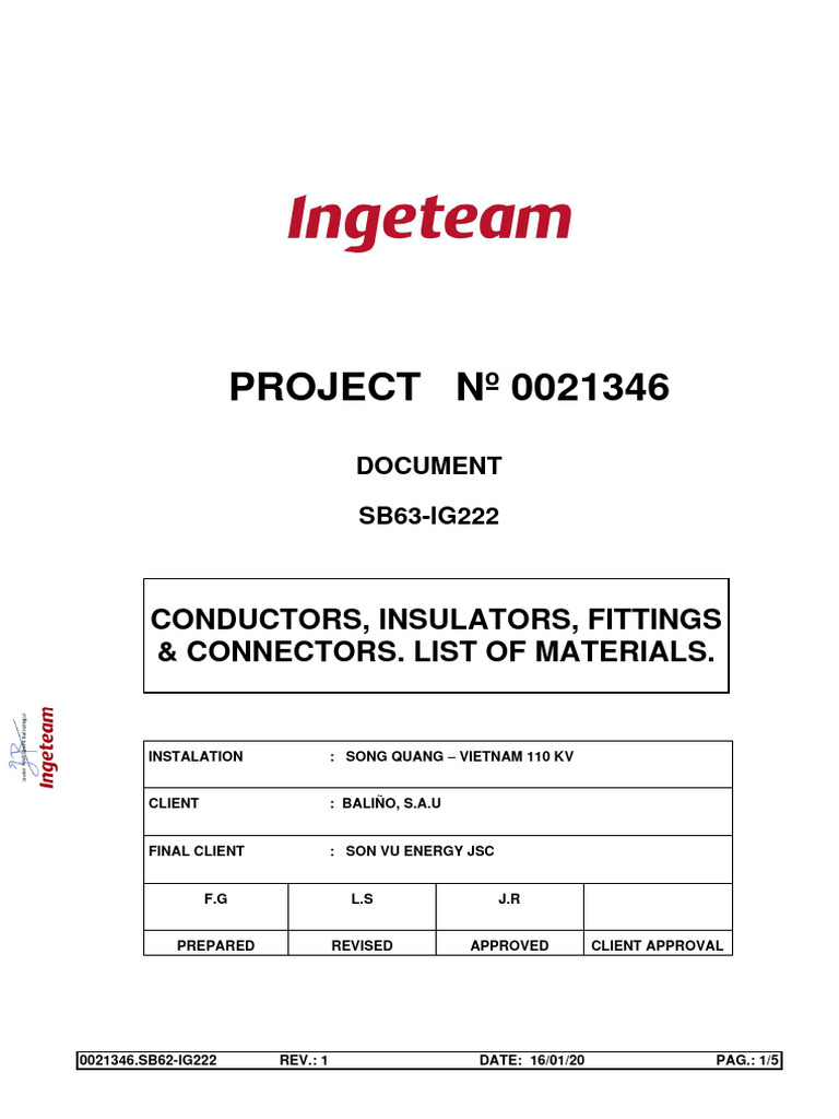 SB62-IG222 -CONDUCTORS, INSULATORS, FITTINGS & CONNECTORS. LIST OF MATERIALS - SONG QUANG V1 ...