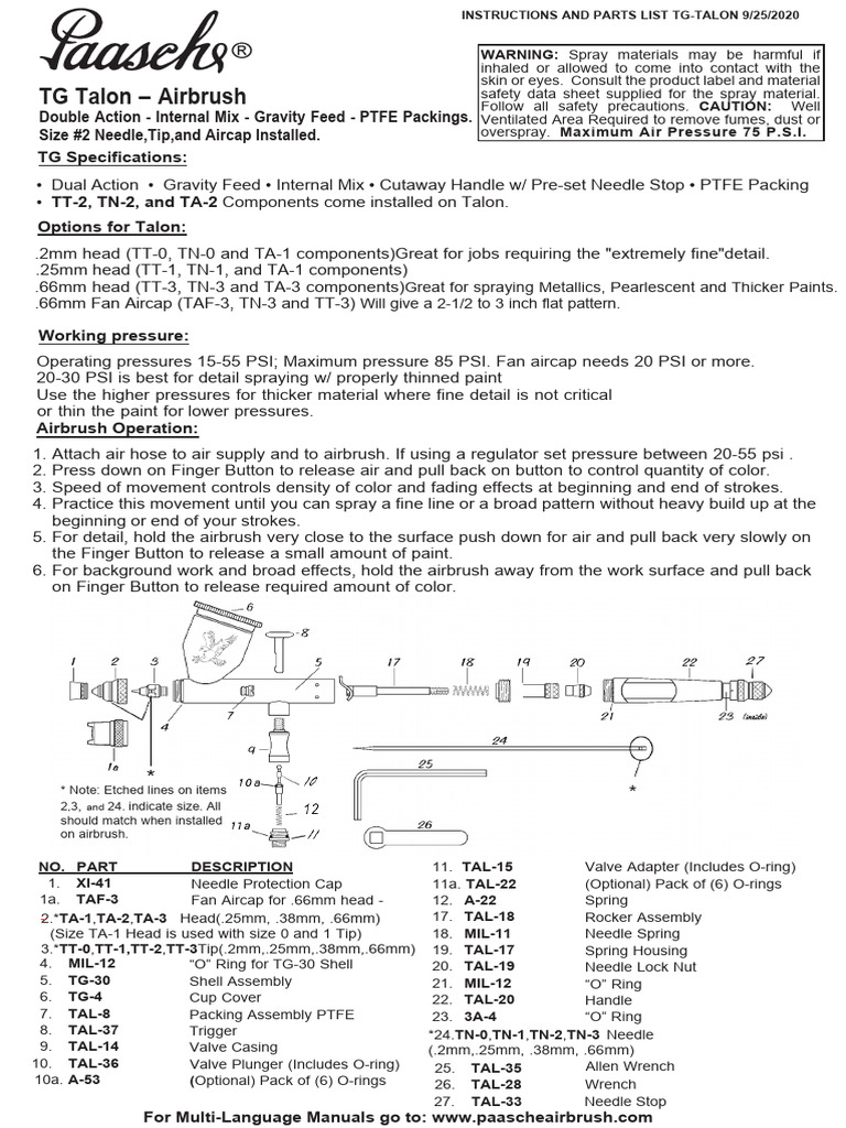 Paasche Talon TG Manual English | PDF
