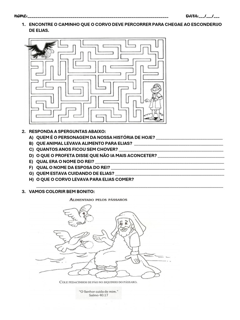 Atividades Infantis sobre Elias e a Viúva | PDF | Casa e Jardim