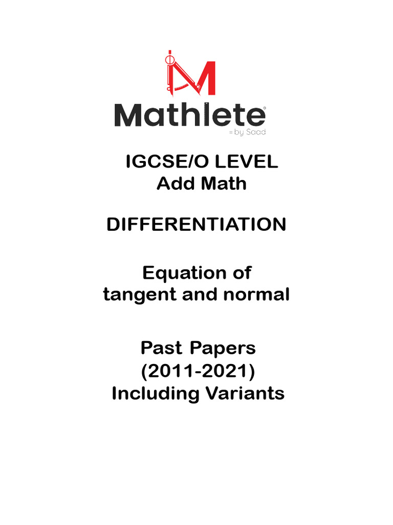 Differentiation (Tangent and Normal) | PDF | Tangent | Equations