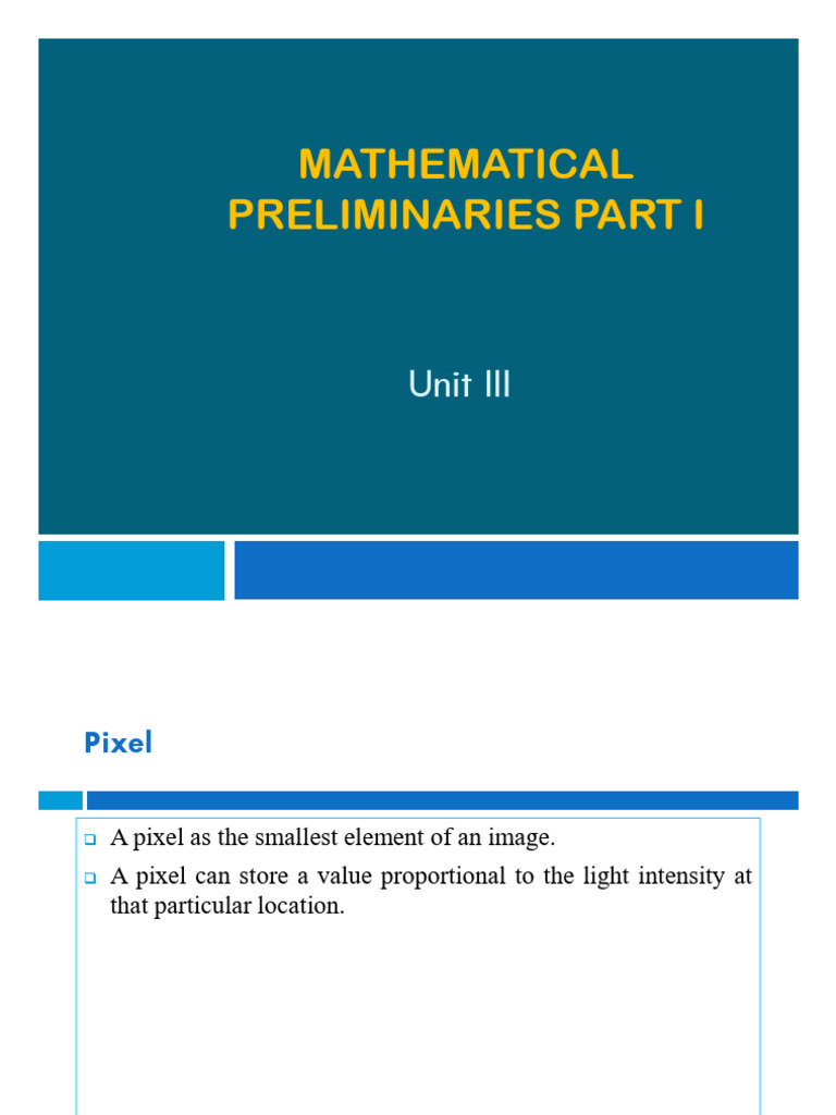 Mathematical Preliminaries I | PDF | Image Resolution | Pixel