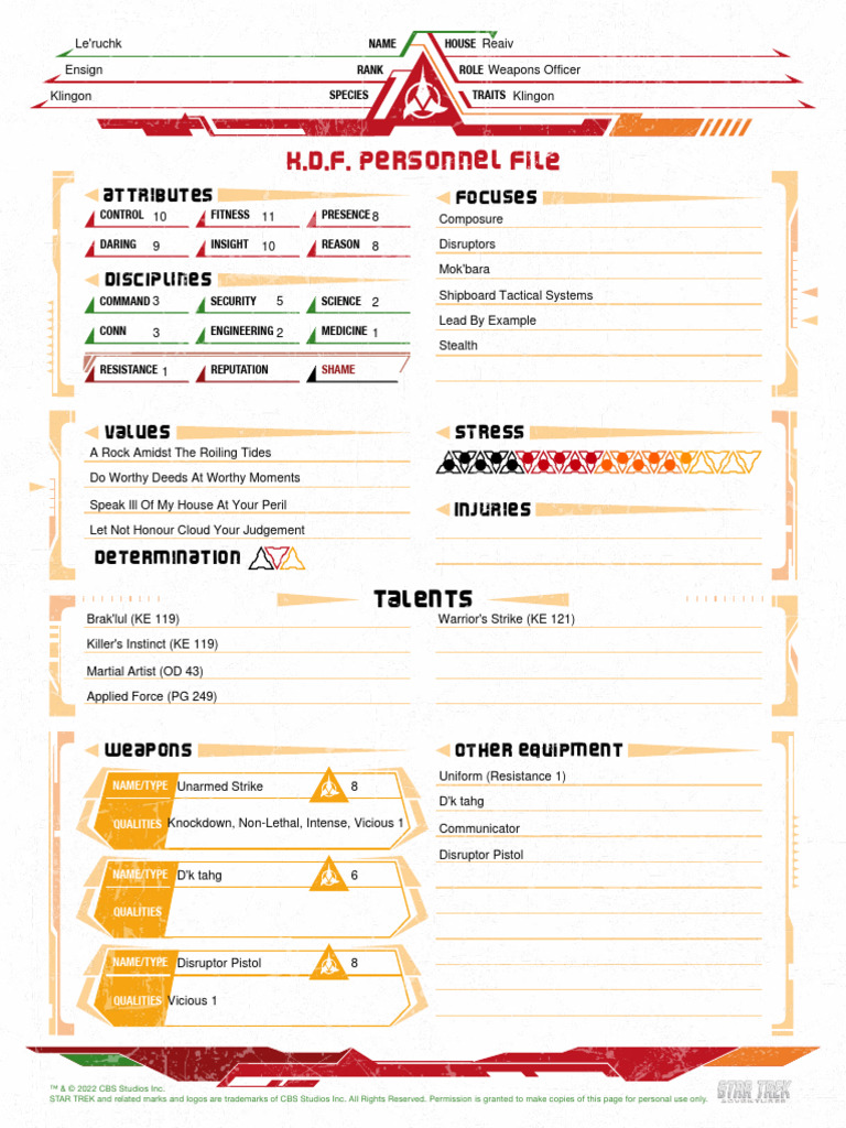 Le'ruchk - Klingon Mok'bara Champion and Weapons Officer | PDF | Star Trek