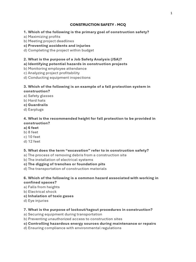 MCQ Construction Safety | PDF | Scaffolding | Safety