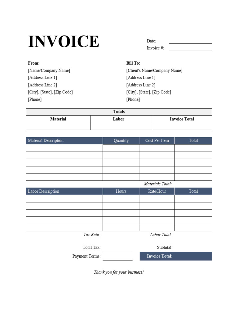 Basic Parts and Labor Invoice | PDF