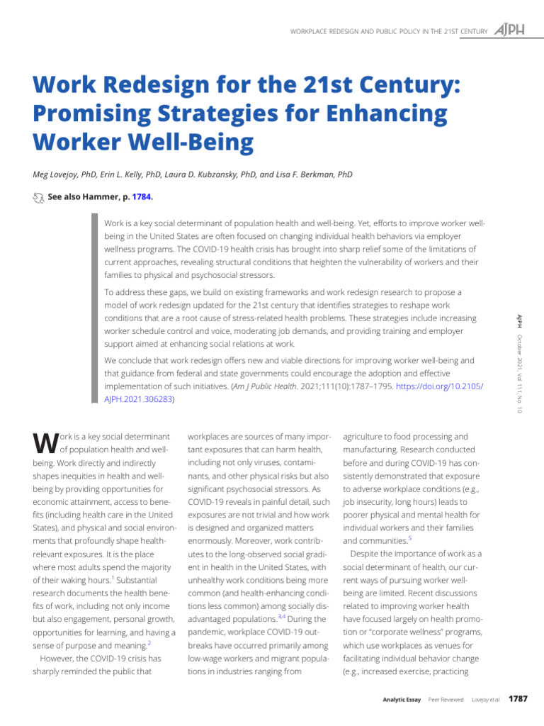 Work Redesign and well being24 | PDF | Employment | Occupational Safety ...