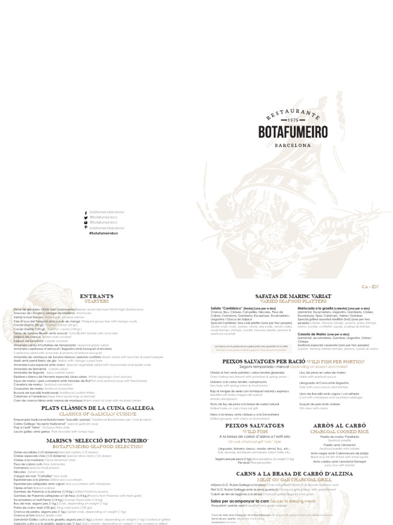 Carta Restaurante Botafumeiro | PDF