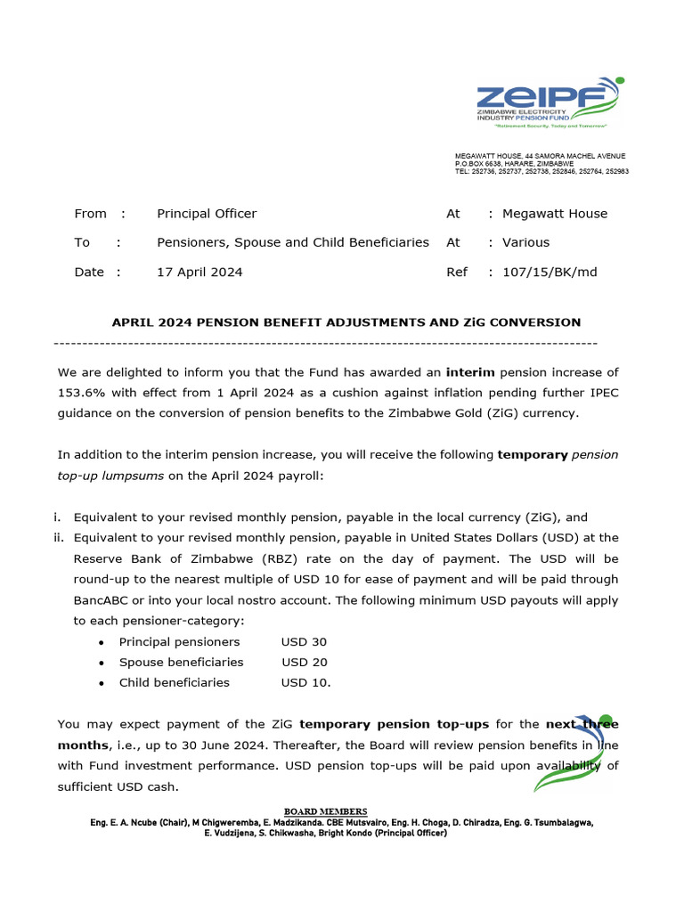 ZEIPF Circular To Members - Pension Adjustments - April 2024 | PDF ...