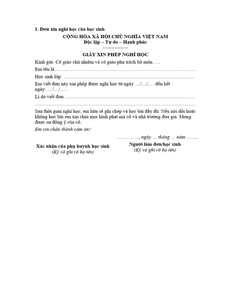 Don-xin-nghi-hoc | PDF