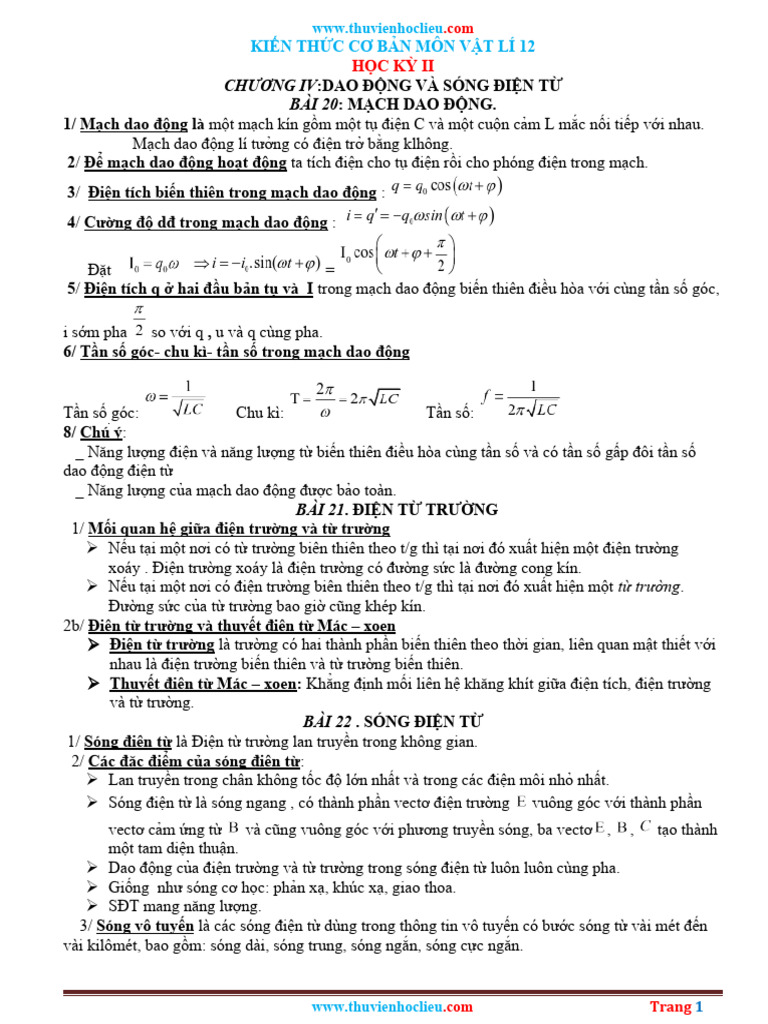 Kien Thuc Co Ban Vat Li 12 HK2 | PDF