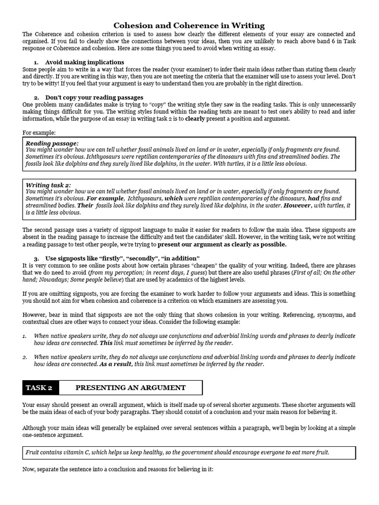 Cohesion and Coherence in Writing | Download Free PDF | Argument | Reason
