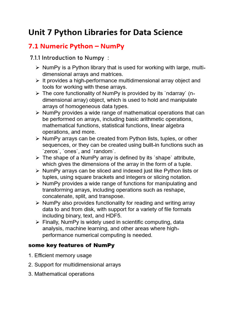 Unit 7 Python Libraries for Data Science | PDF | Data | Computer Data Unit 7 Python Libraries for Data Science | PDF | Data | Computer Data