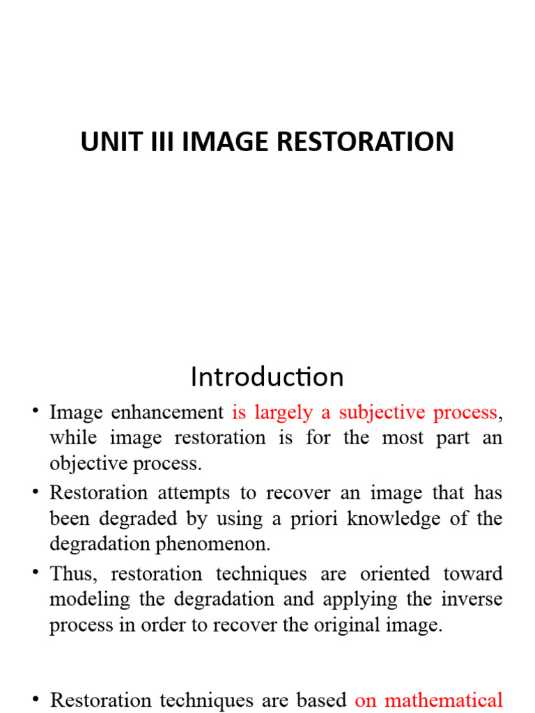 Image Restoration Techniques Explained | PDF | Telecommunications ...