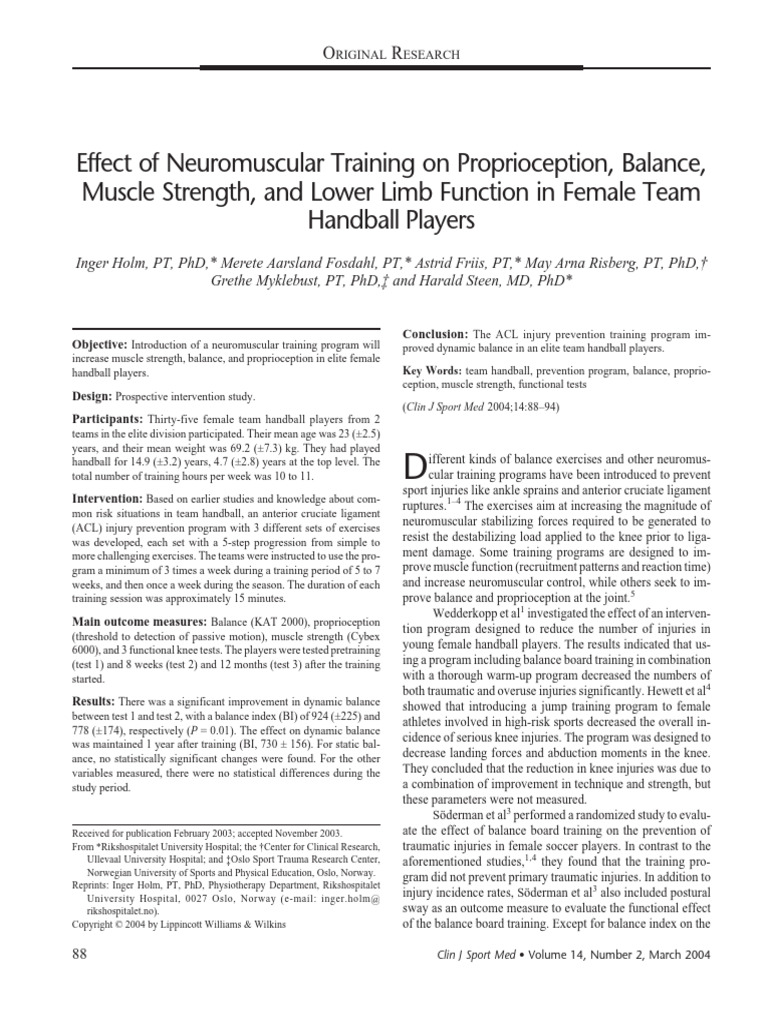 2004effect of Neuromuscular Training On Proprioception, Balance, Muscle ...