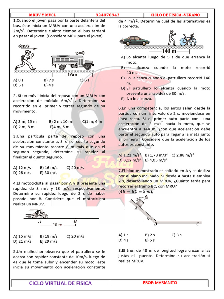 Mruv y MVCL | PDF | Aceleración | Velocidad