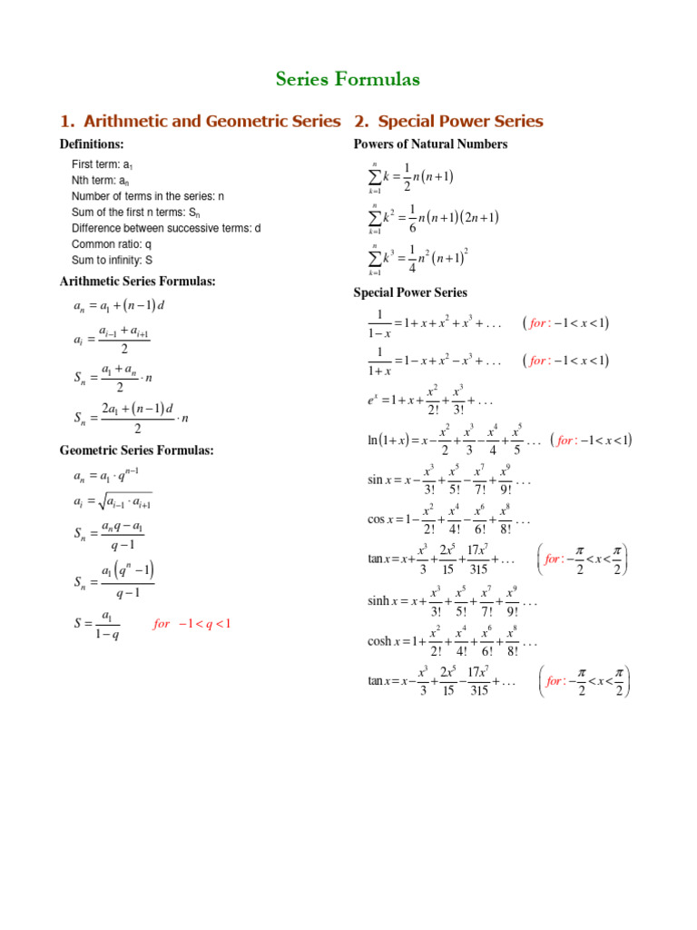 Series Formulas 240616 181235 | PDF | Mathematical Objects | Mathematical Logic
