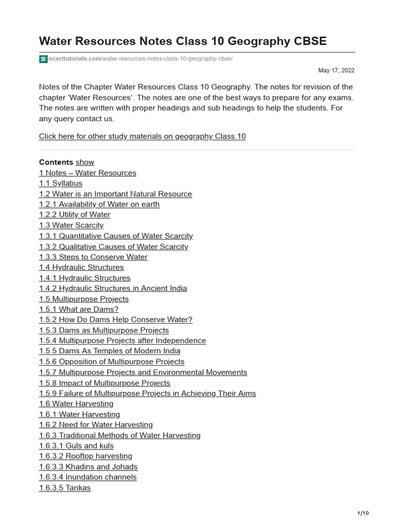 ncerttutorials.com-Water Resources Notes Class 10 Geography CBSE ...