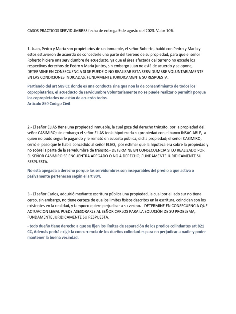 Análisis de Servidumbres y Derechos Propietarios | PDF | Propiedad ...