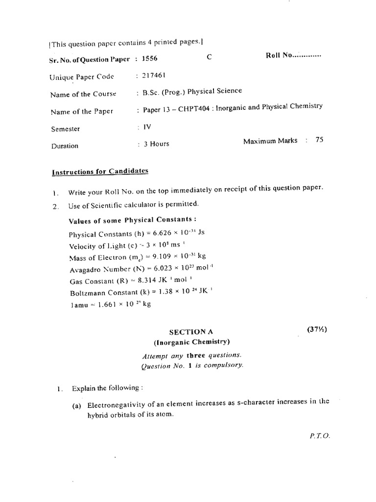 B SC Prog Physical Science Paper 13 CHPT 404 Inorganic and Physical ...