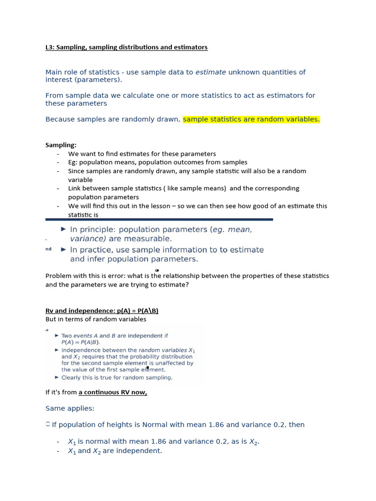 L3 Sampling Sampling Distributions And Estimators Pdf Bias Of An