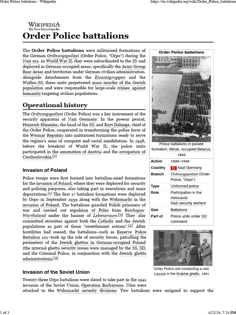 Order Police Battalions - Wikipedia | PDF | German War Crimes | German ...