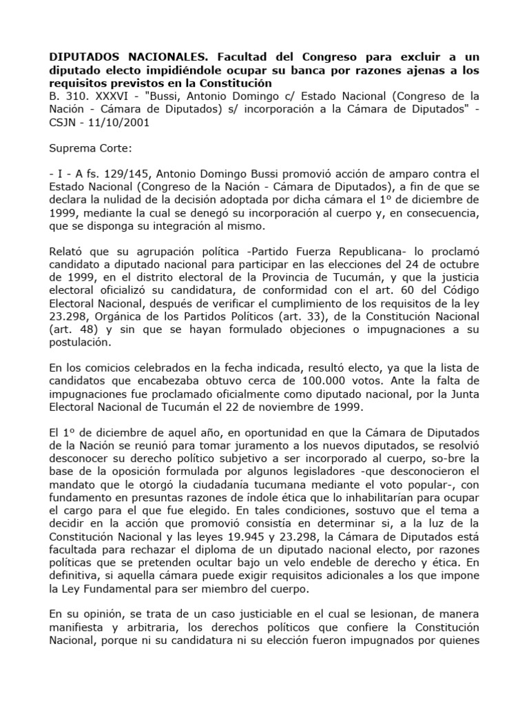 Bussi (Dip Nac) | PDF | Caso de ley | Legislador