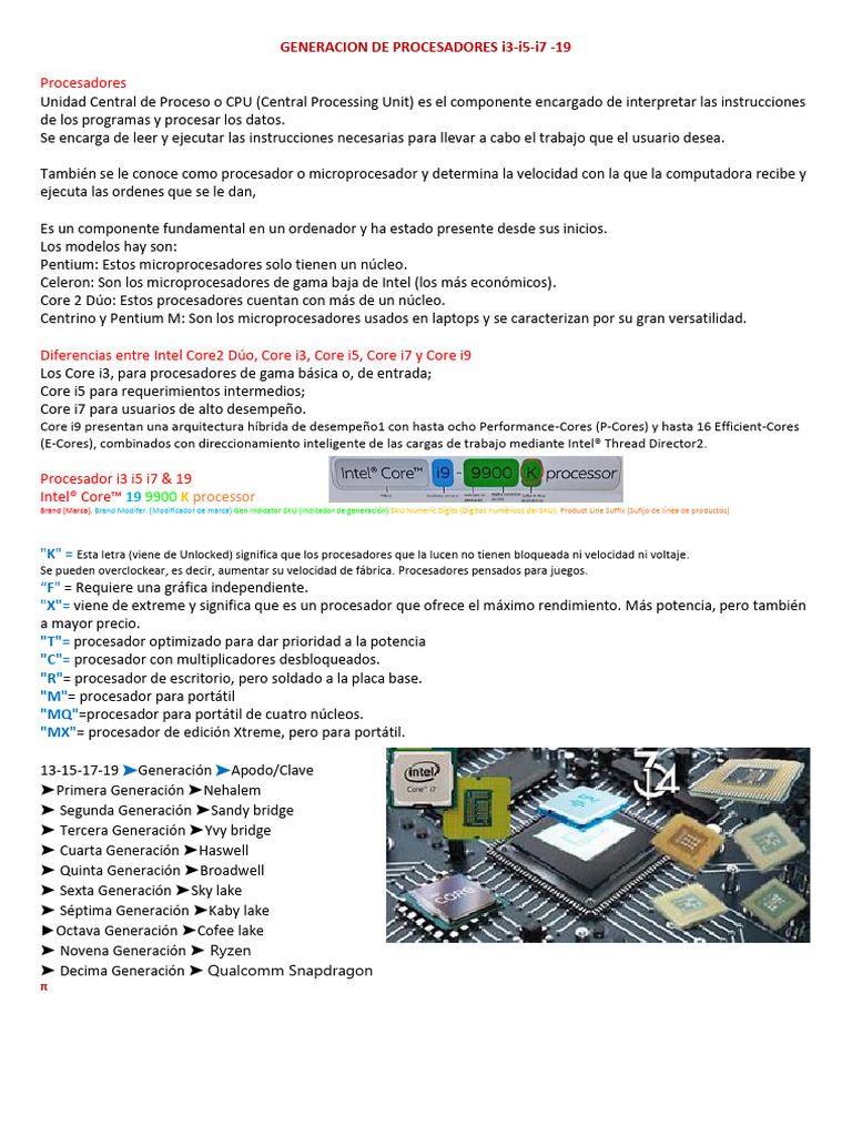 GENERACION DE PROCESADORES | PDF | Microprocesador | Ingeniería Informática