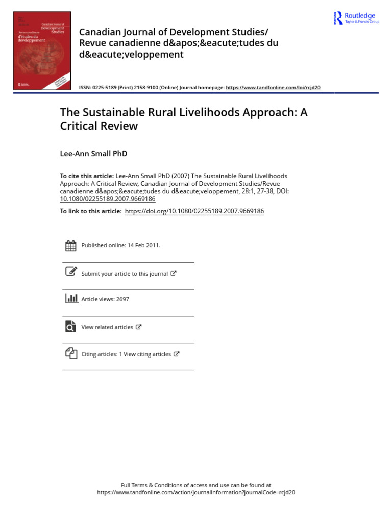 The Sustainable Rural Livelihoods Approach A Critical Review Download