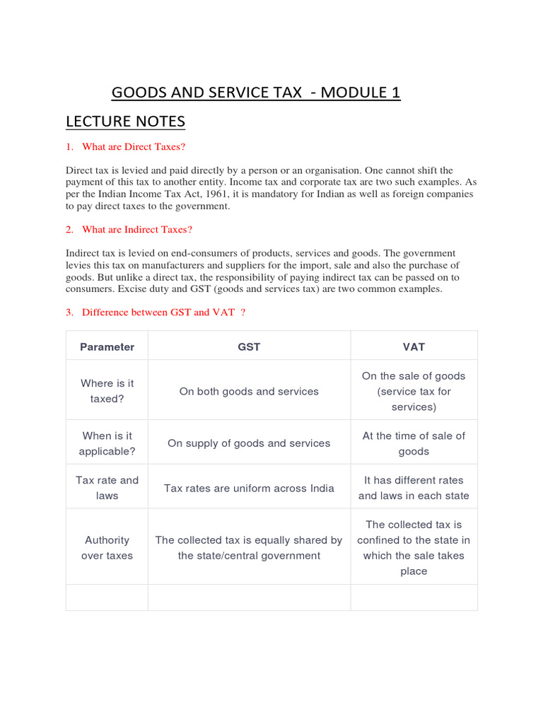 Goods and Service Tax Notes | PDF | Taxes | Value Added Tax