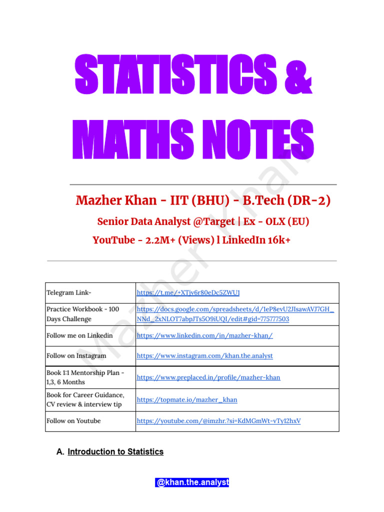 Stats and Maths For Data Analyst | PDF | Cluster Analysis | Probability ...