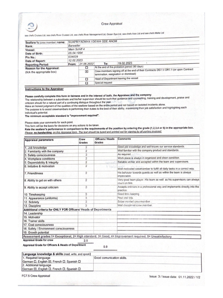 Crew Appraisal Ms4 | PDF