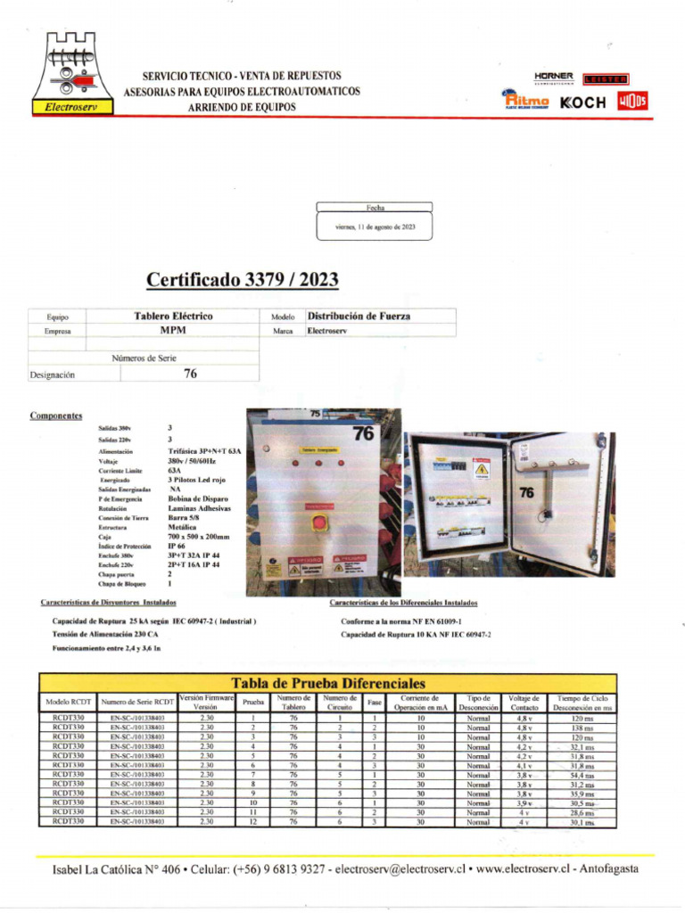 Cert Tablero 76 | PDF