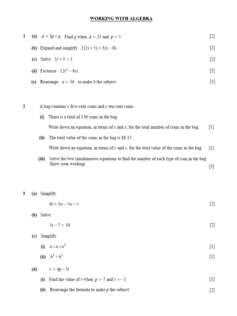 Working With Algebra (3+5) | PDF | Equations | Quadratic Equation