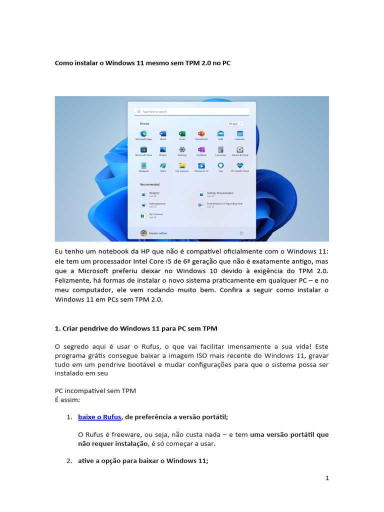 COMO INSTALAR O WINDOWS 11 MESMO SEM TPM 1 | PDF | Inicialização ...