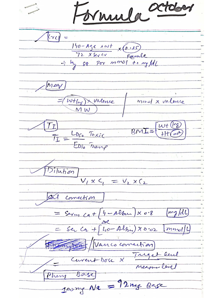 Calculation Formulas | PDF