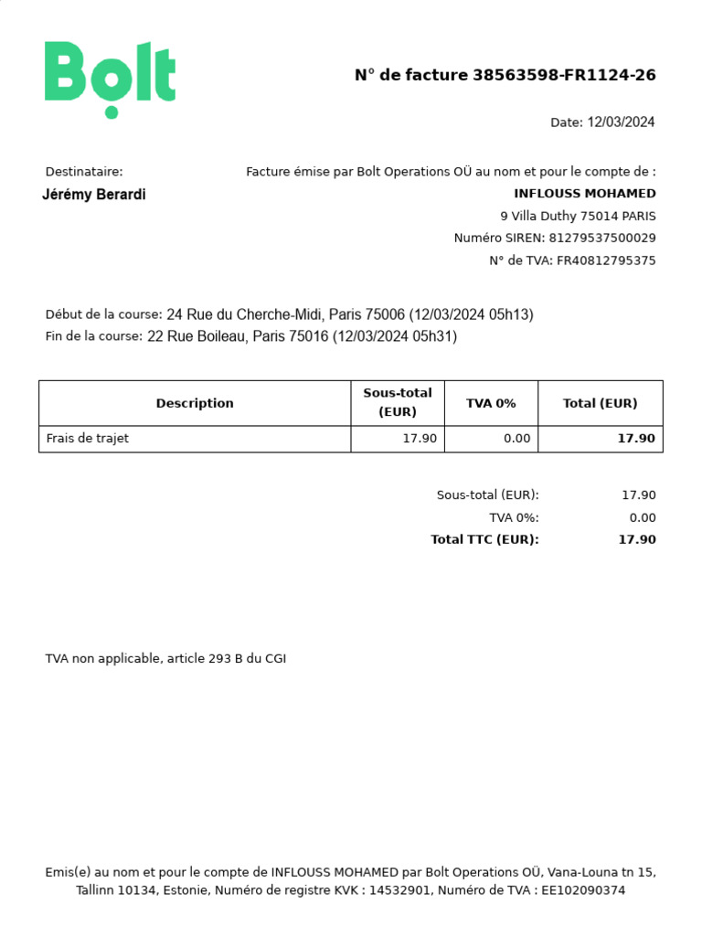 Ride Invoice From Bolt | PDF | Paiements | Finance publique