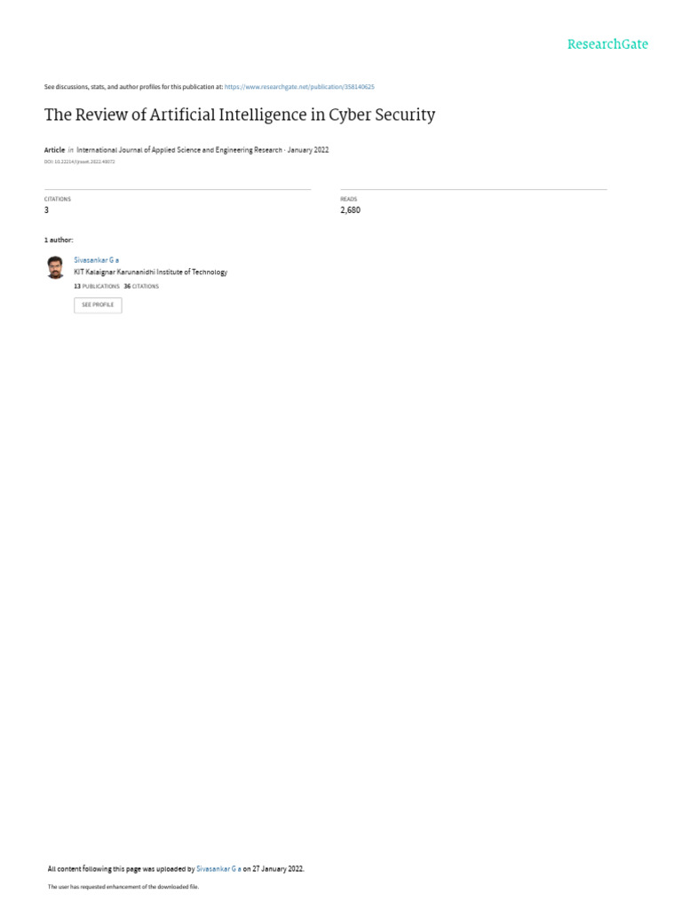 Review of Artificial Intelligence in Cyber Security | PDF | Machine ...