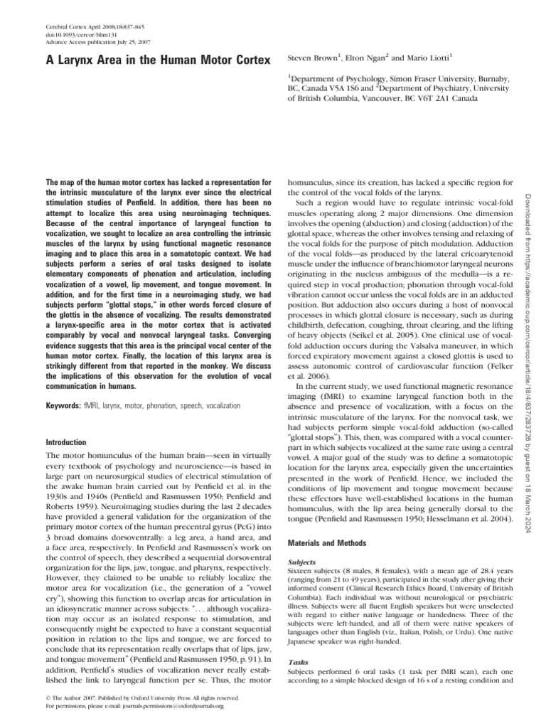 Brown et al_2008_A Larynx Area in the Human Motor Cortex | Download ... Brown et al_2008_A Larynx Area in the Human Motor Cortex | Download ...
