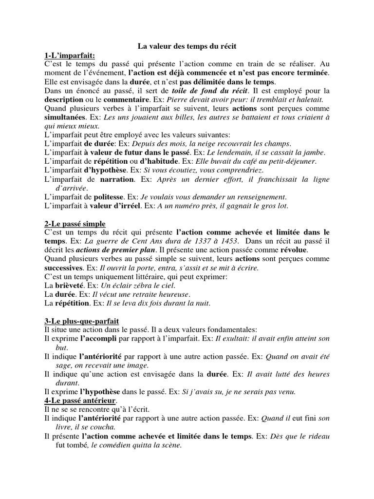 Valeurs des temps du récit | PDF | Mécanique du langage | Linguistique