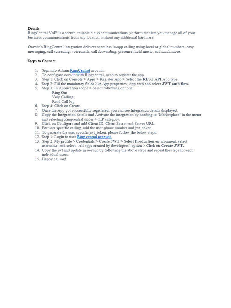 Ringcentral Overview Document Pdf