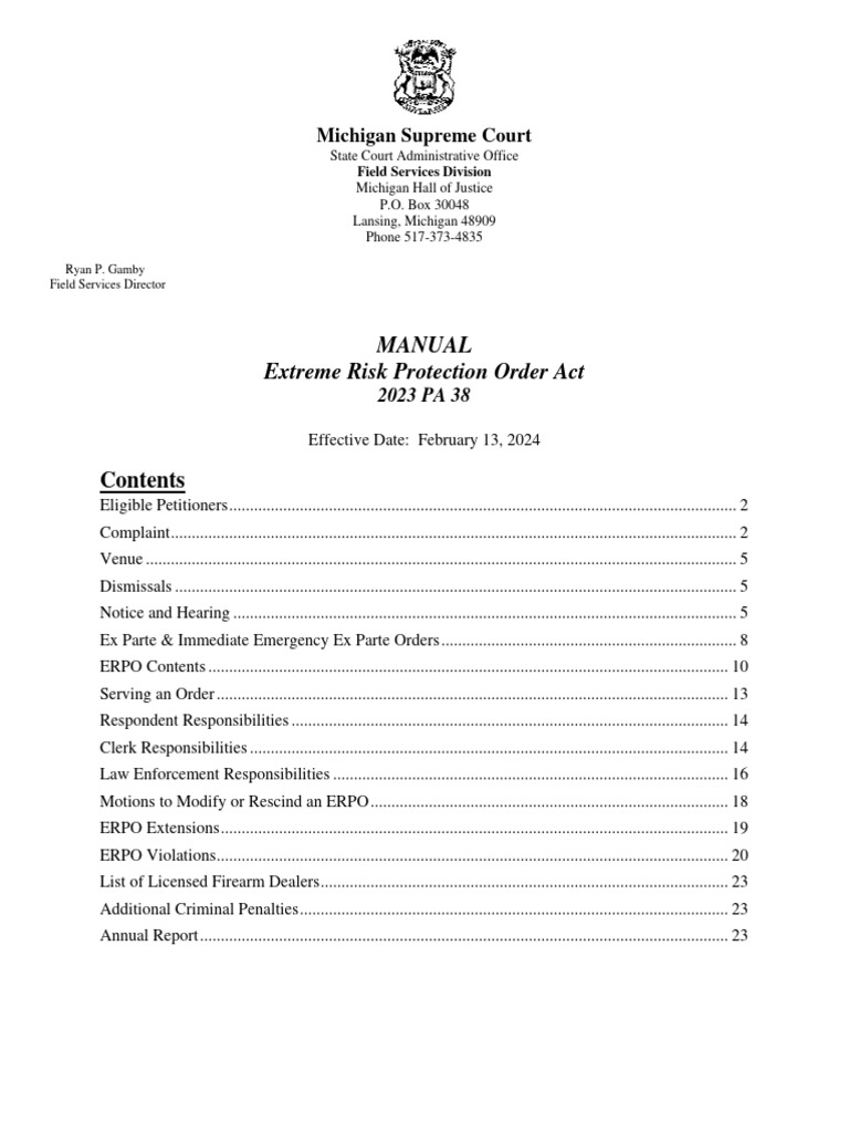 Manual Extreme Risk Protection Order | PDF | Complaint | Restraining Order