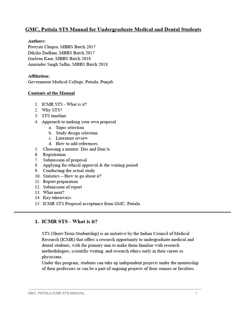 ICMR STS MANUAL Finaldocx | PDF | Pub Med | Citation
