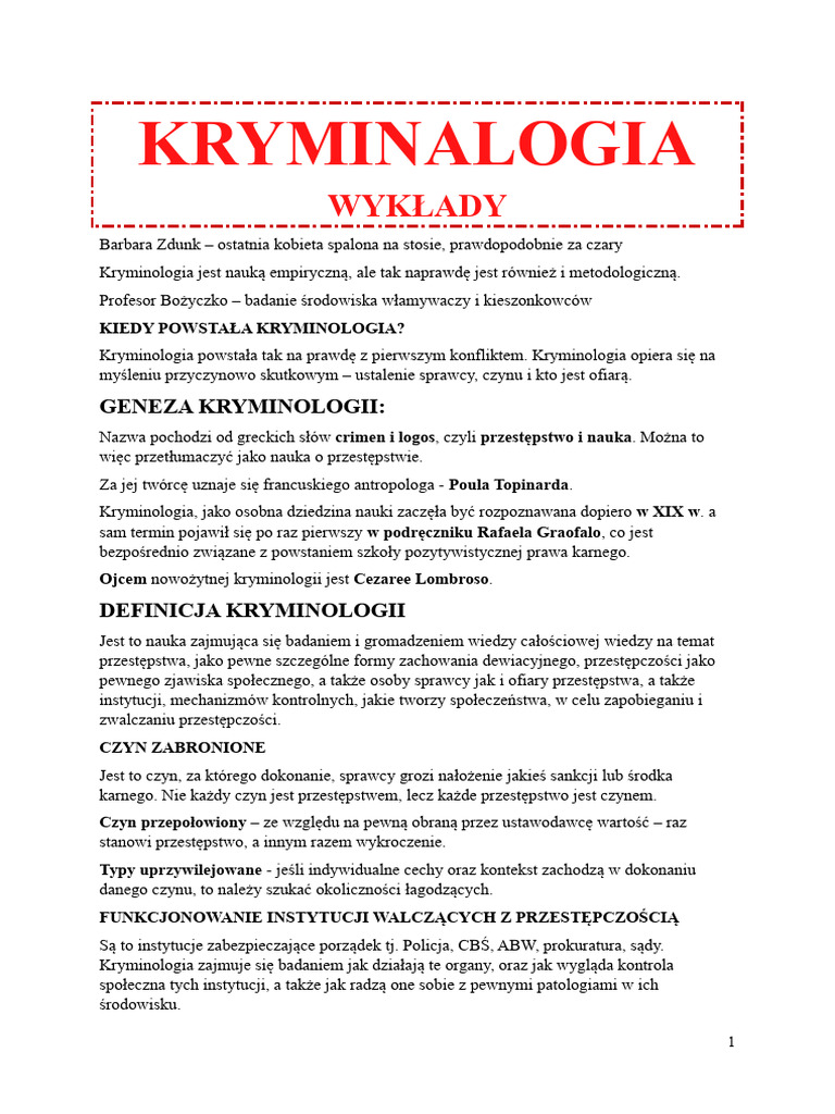 Kryminologia - Wykłady | PDF