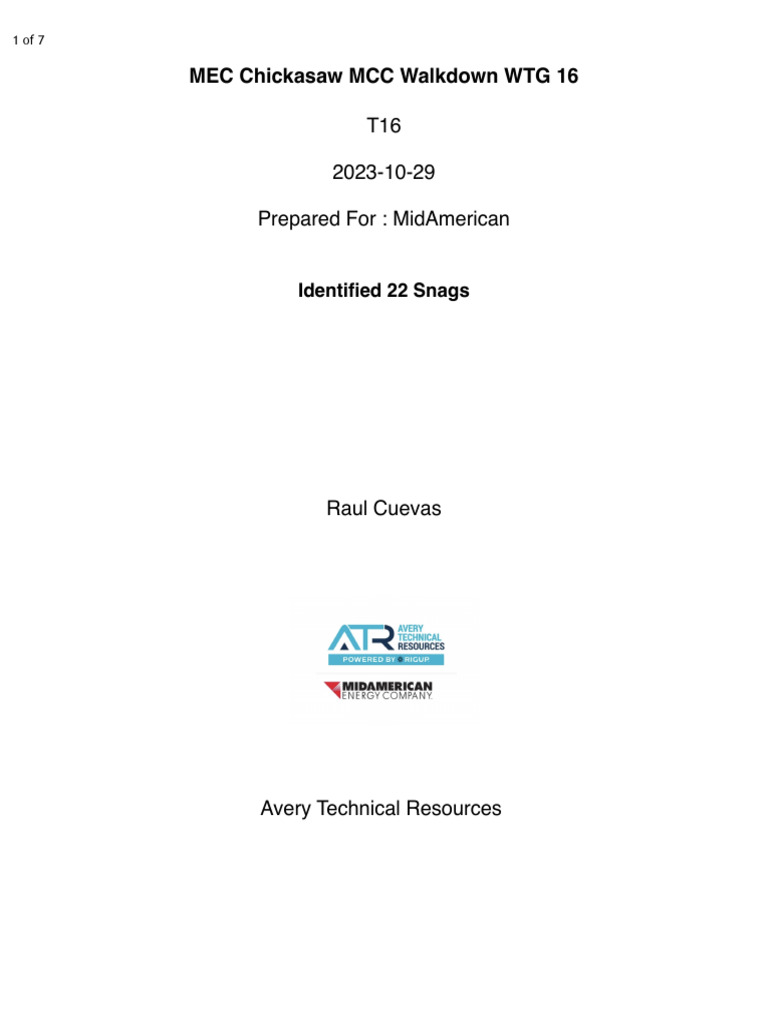 Chickasaw - Turbine 16 - MCC Walkdown Inspection Report - 10.29.2023 | PDF | Building ...