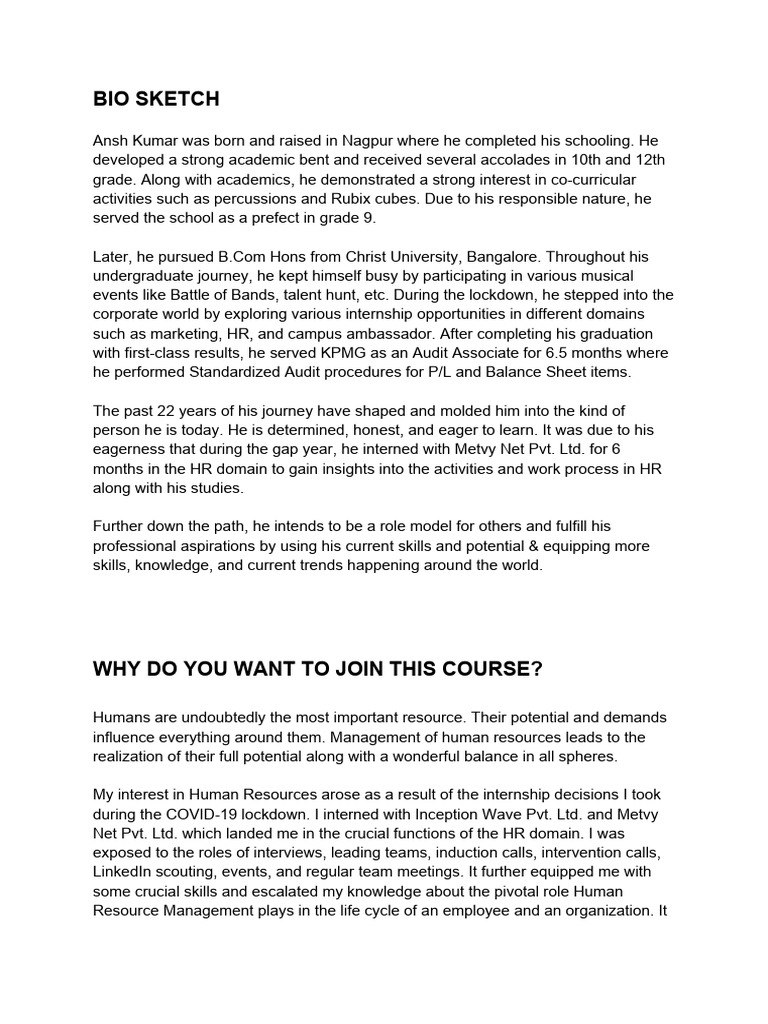 Bio Sketch | PDF | Human Resource Management | Business